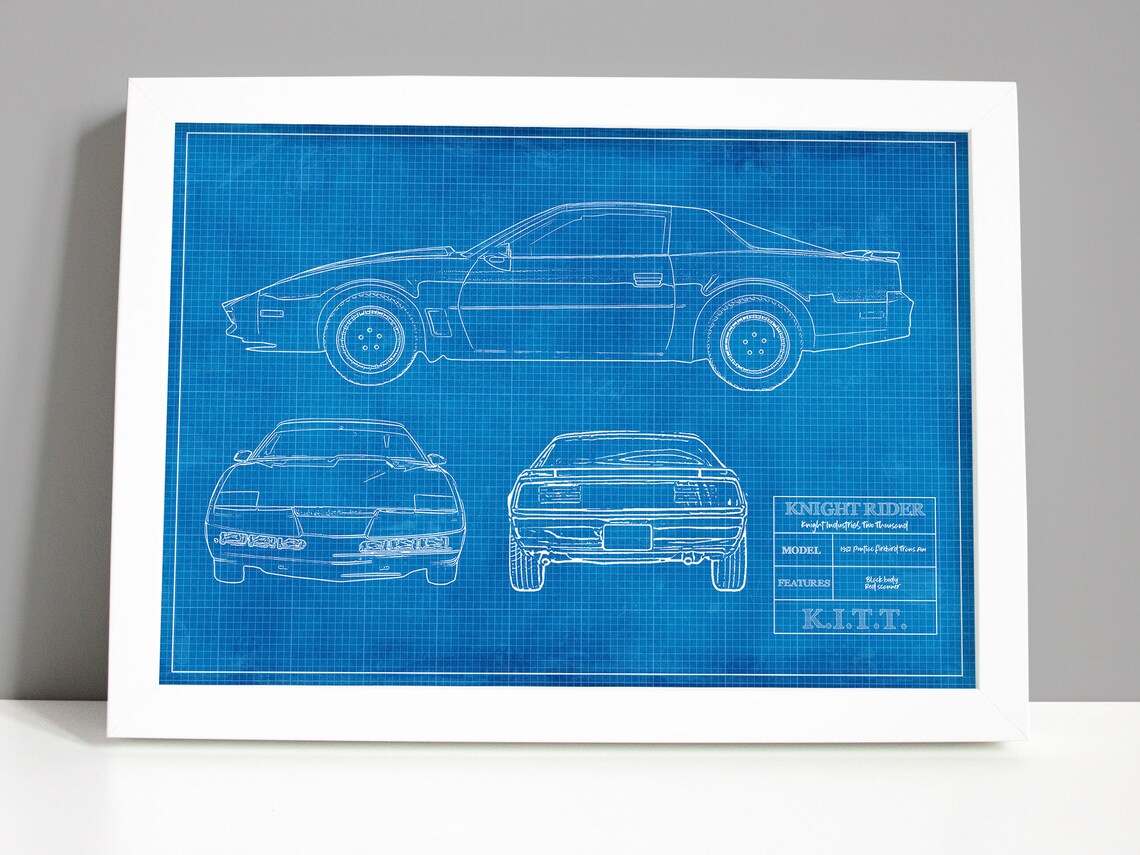 Knight Rider Blueprint KITT Trans Am 80s TV Cars Art Poster | Etsy