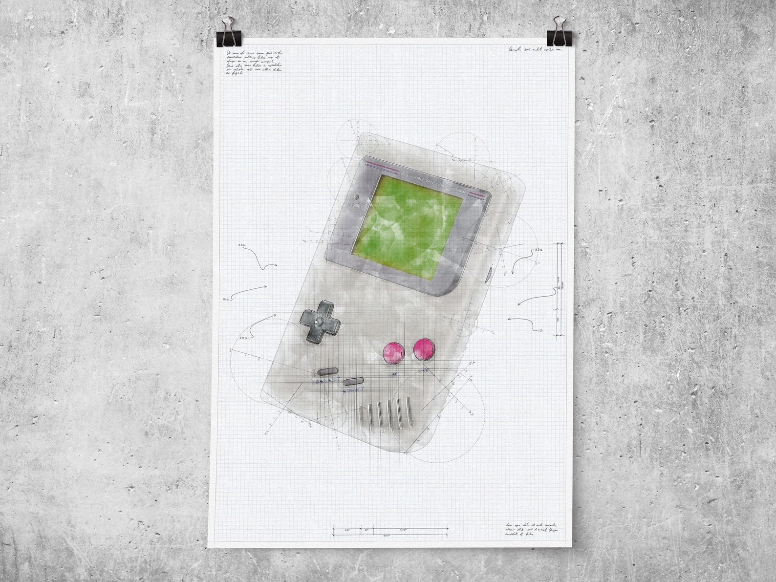 Gameboy Concept Sketch - Nintendo Art Poster Print Portrait - Retro ...