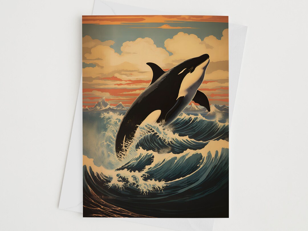 Orca Art Greeting Card Wildlife Art Midcentury Art Animal Lover ...