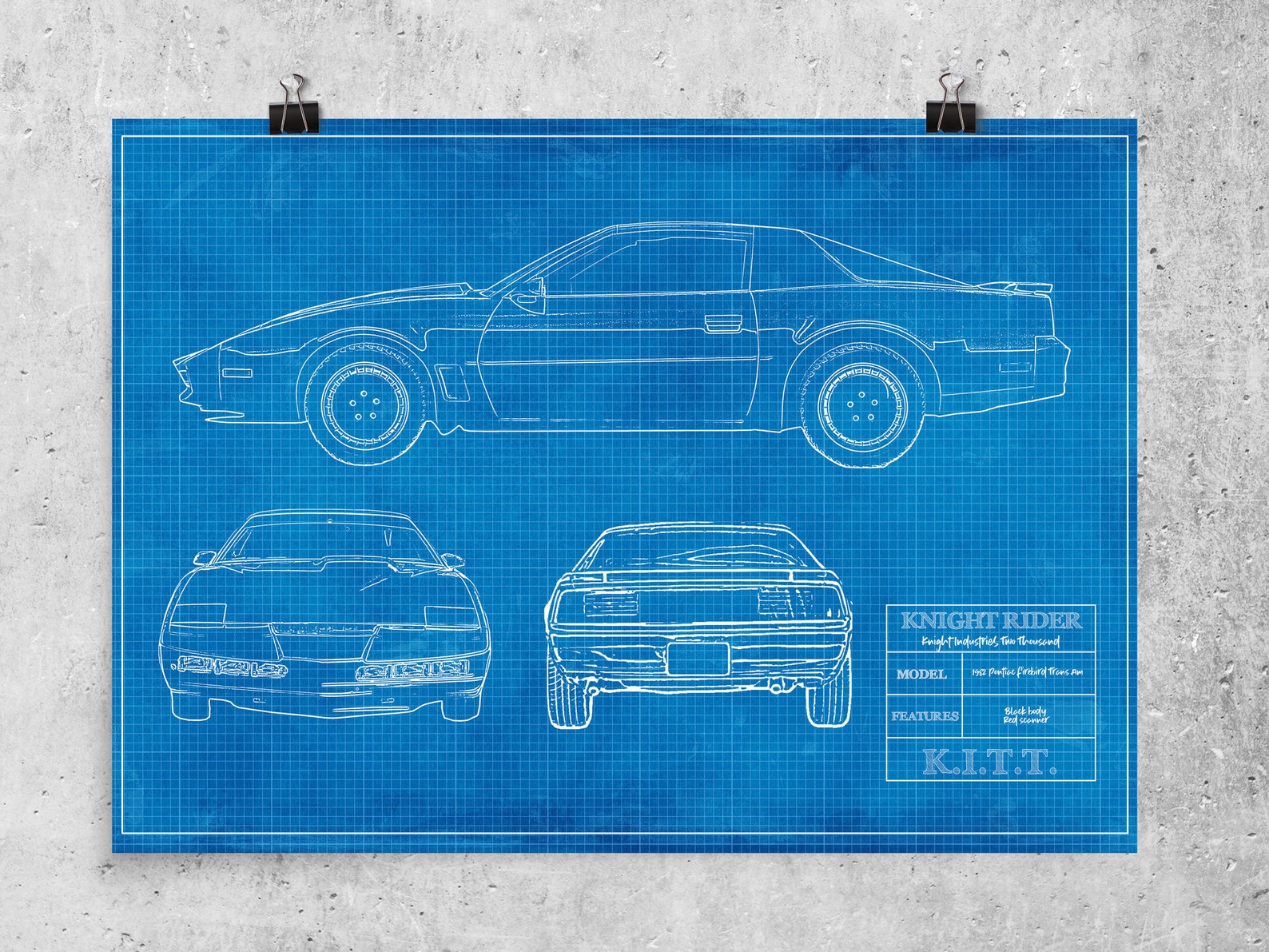 Knight Rider Blueprint KITT Trans Am 80s TV Cars Art Poster - Etsy