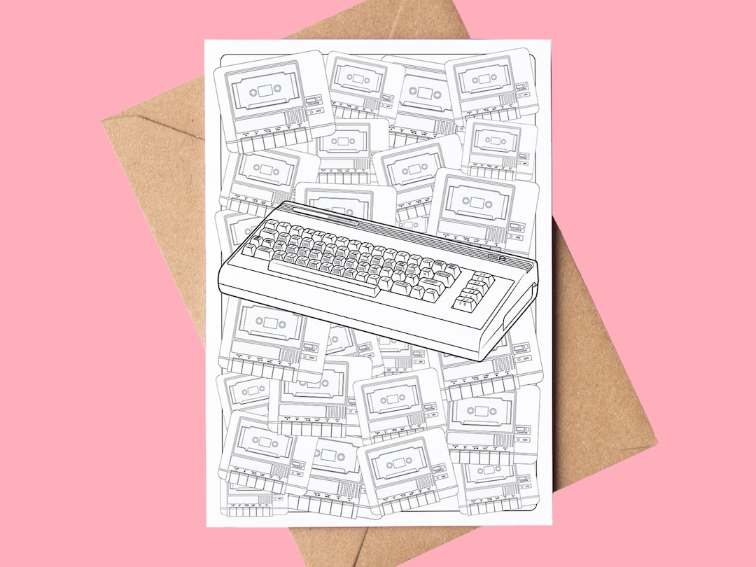 Commodore 64 Colour-In Greeting Card | Retro 80s Computer - Etsy Italia
