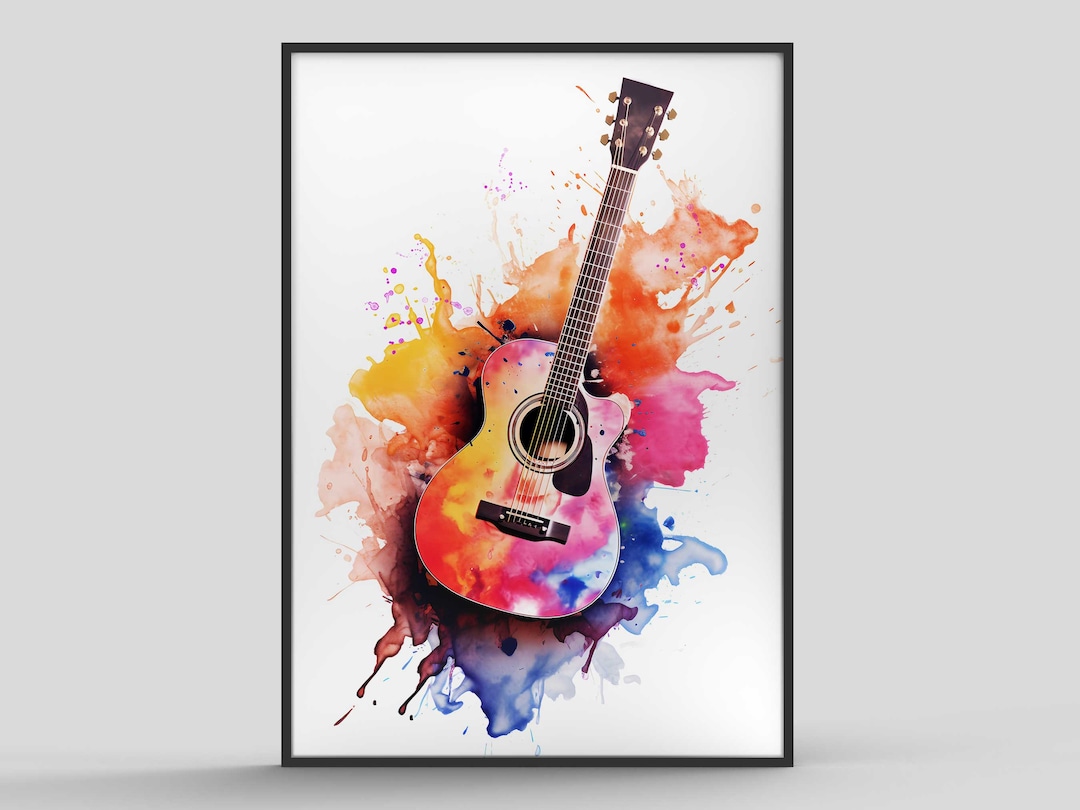 Acoustic Guitar Splash Art Print - Music Lover - Music Art - Modern ...