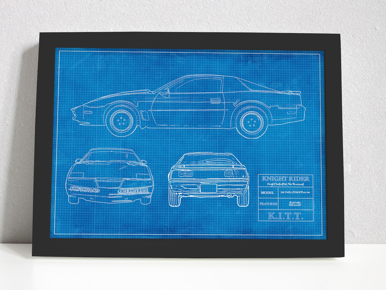 Knight Rider Blueprint KITT Trans Am 80s TV Cars Art Poster | Etsy