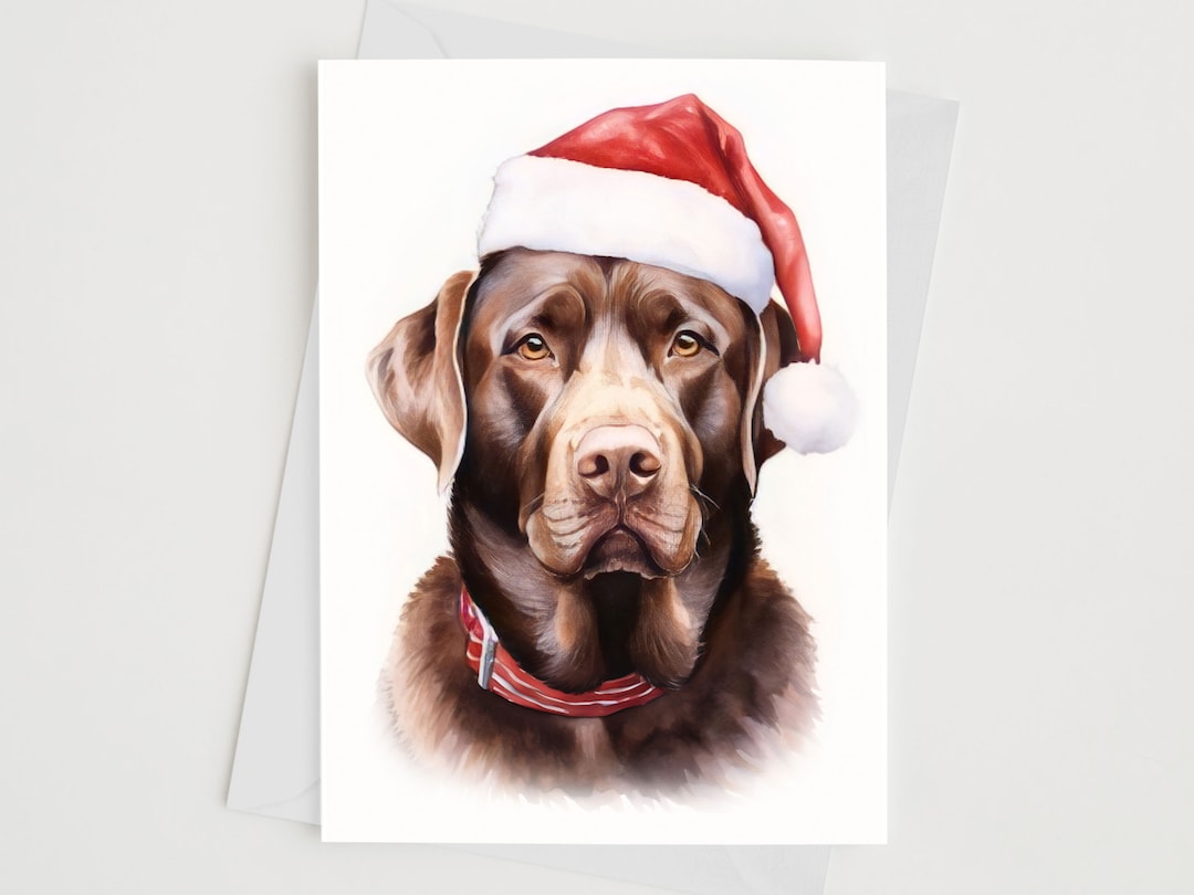 Chocolate Labrador Christmas Card Dog Lover Christmas Card Santa Hat Personalised Card Lab Dog ...