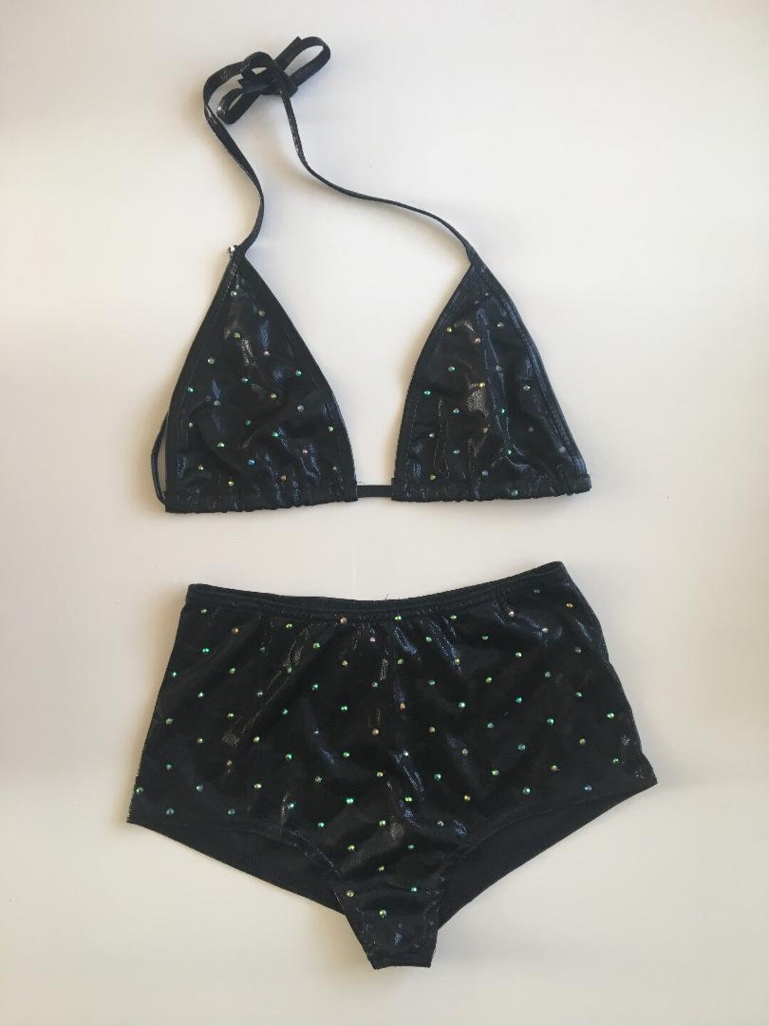 Mermaid Triangle Halter Neck Top and Hot Pants With Iridescent AB ...