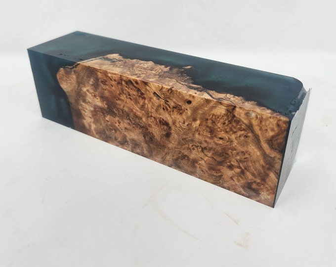 Hybrid Stabilized Spalted Maple Burl With Green Alumilite Epoxy Resin Knife Handle Blank Tool ...