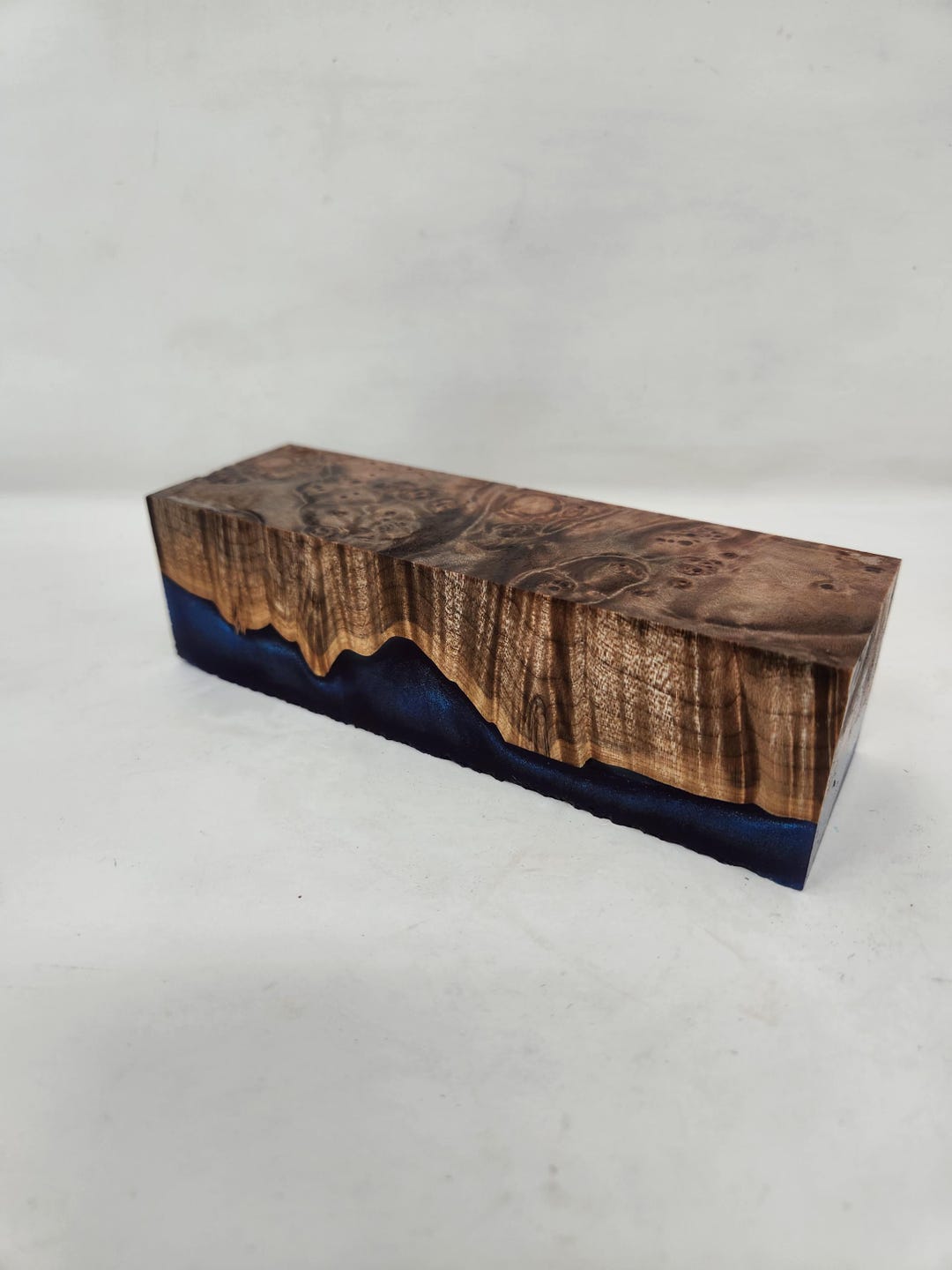 Hybrid Stabilized Big Leaf Maple Burl With Blue Alumilite Epoxy Resin Knife Handle Blank Tool ...