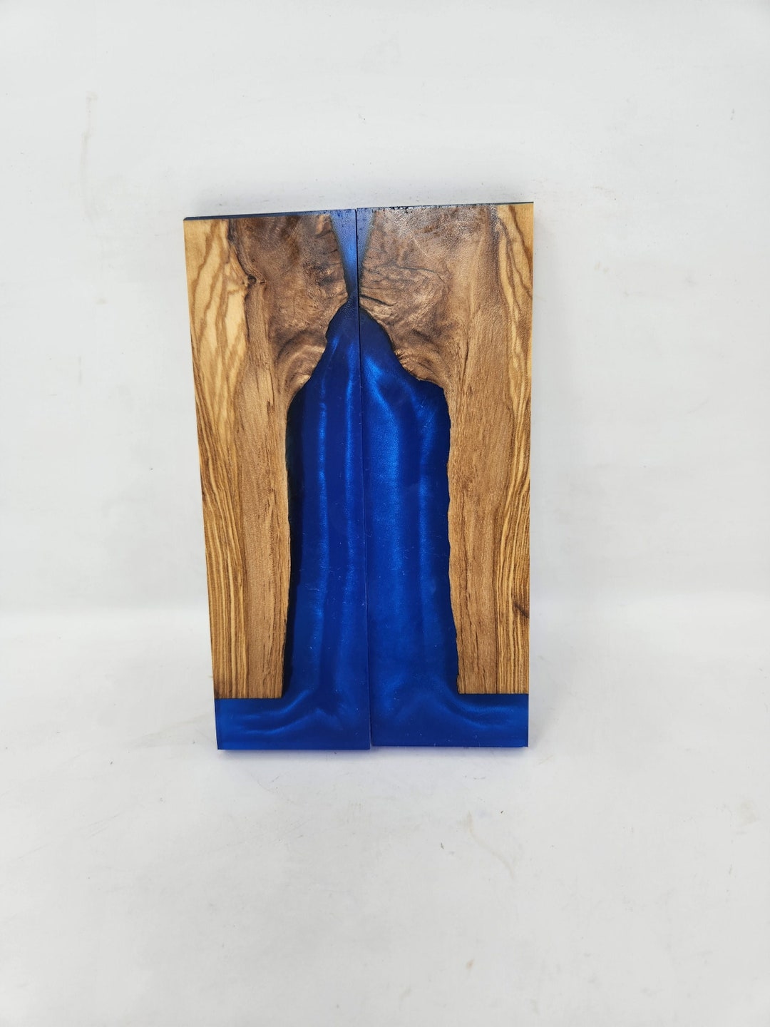 Pair of Hybrid Stabilized Bookmatched Olive Wood With Blue Alumilite ...