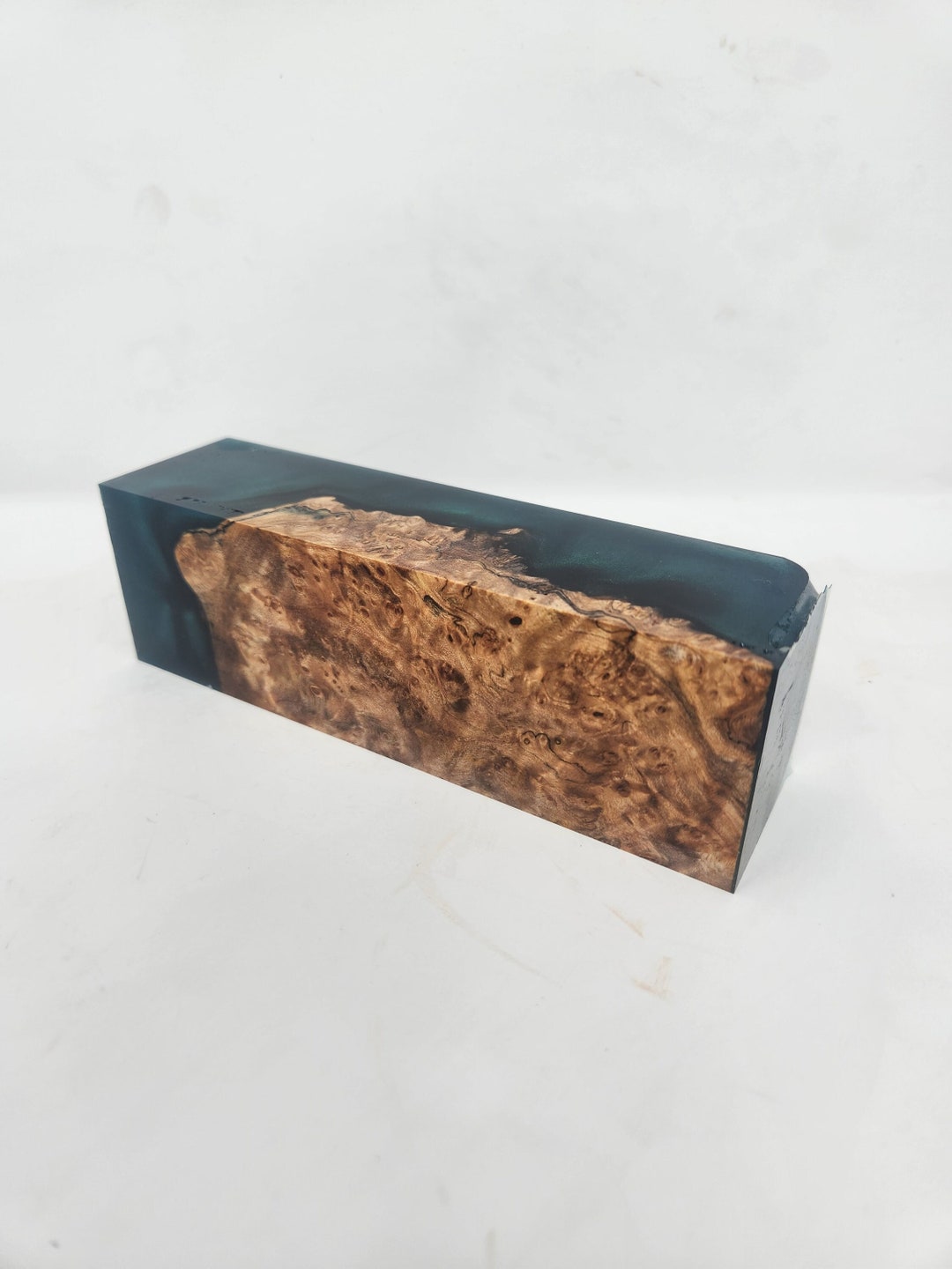 Hybrid Stabilized Spalted Maple Burl With Green Alumilite Epoxy Resin Knife Handle Blank Tool ...