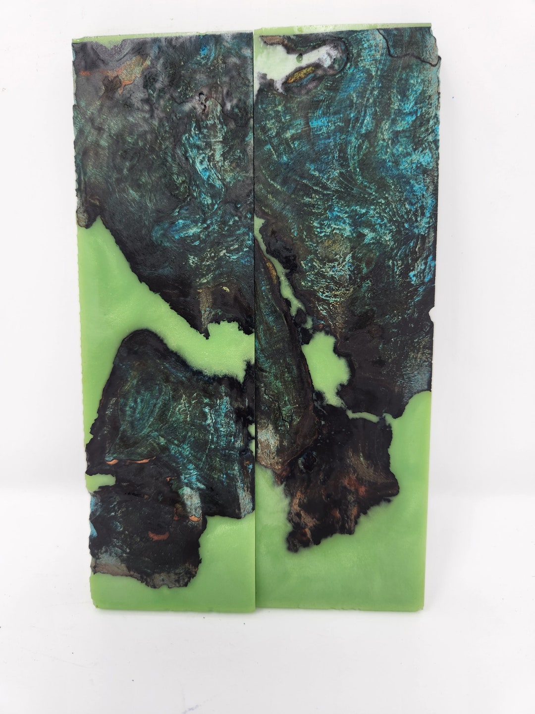 Pair of Hybrid Stabilized Blue Dyed Spalted Maple Burl With Light Green ...