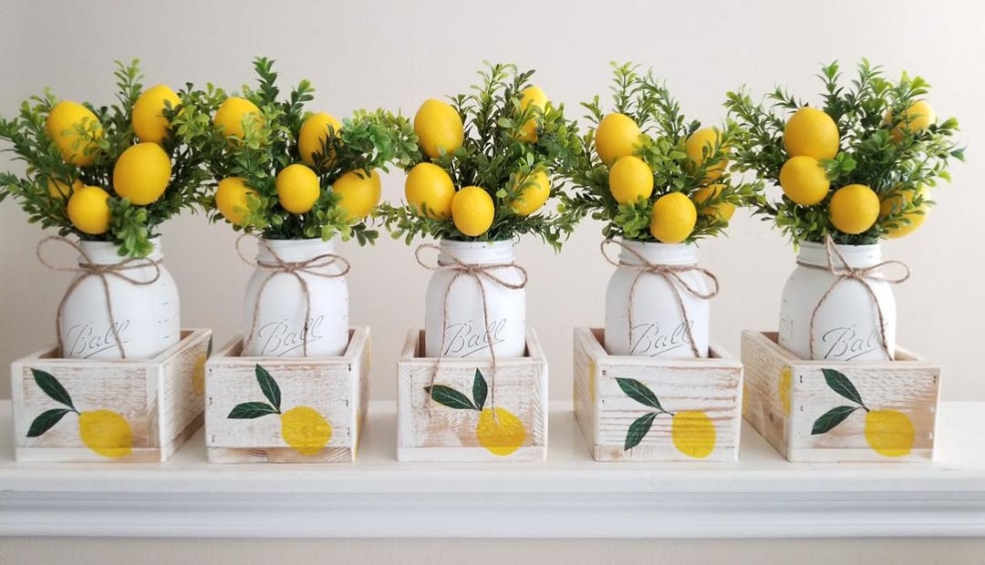 Lemon Mason Jar Centerpiece: Farmhouse Kitchen Decor - Etsy