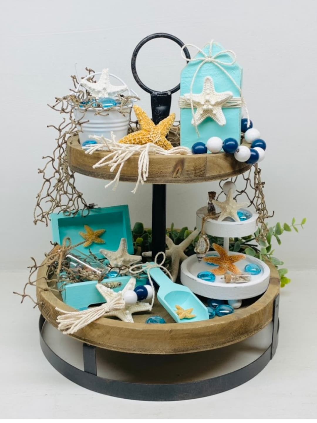 Coastal, Tiered Tray Decor, Beach Tiered Tray, Beach Decor, Mini Beach ...