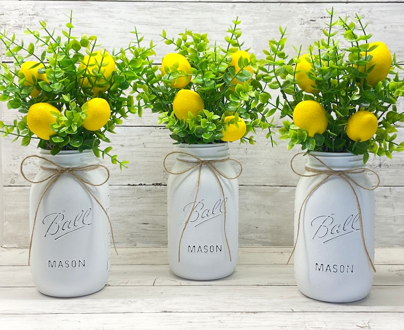 Lemon Farmhouse Centerpiece: Kitchen Decor in Mason Jar - Etsy