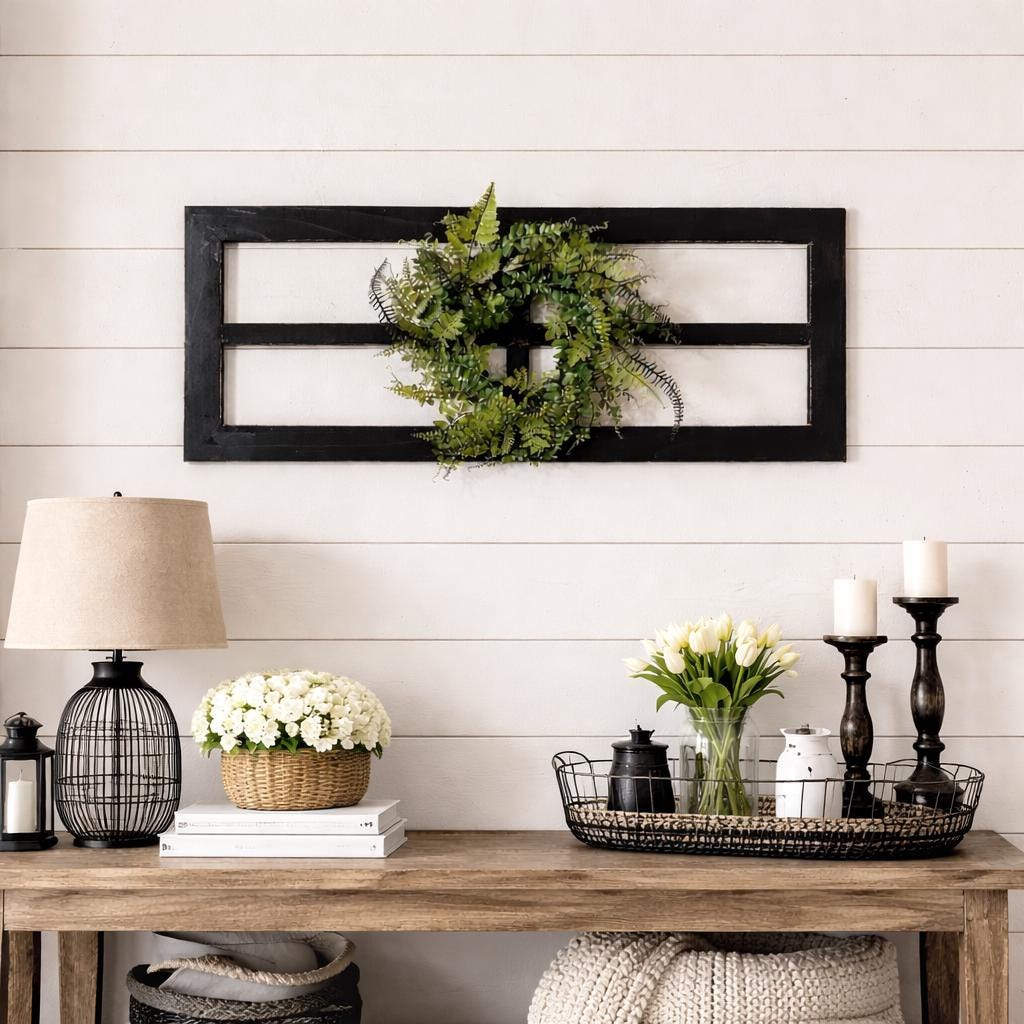 Farmhouse Window Wall Decor With Greenery | Rustic Window Frame Wall ...
