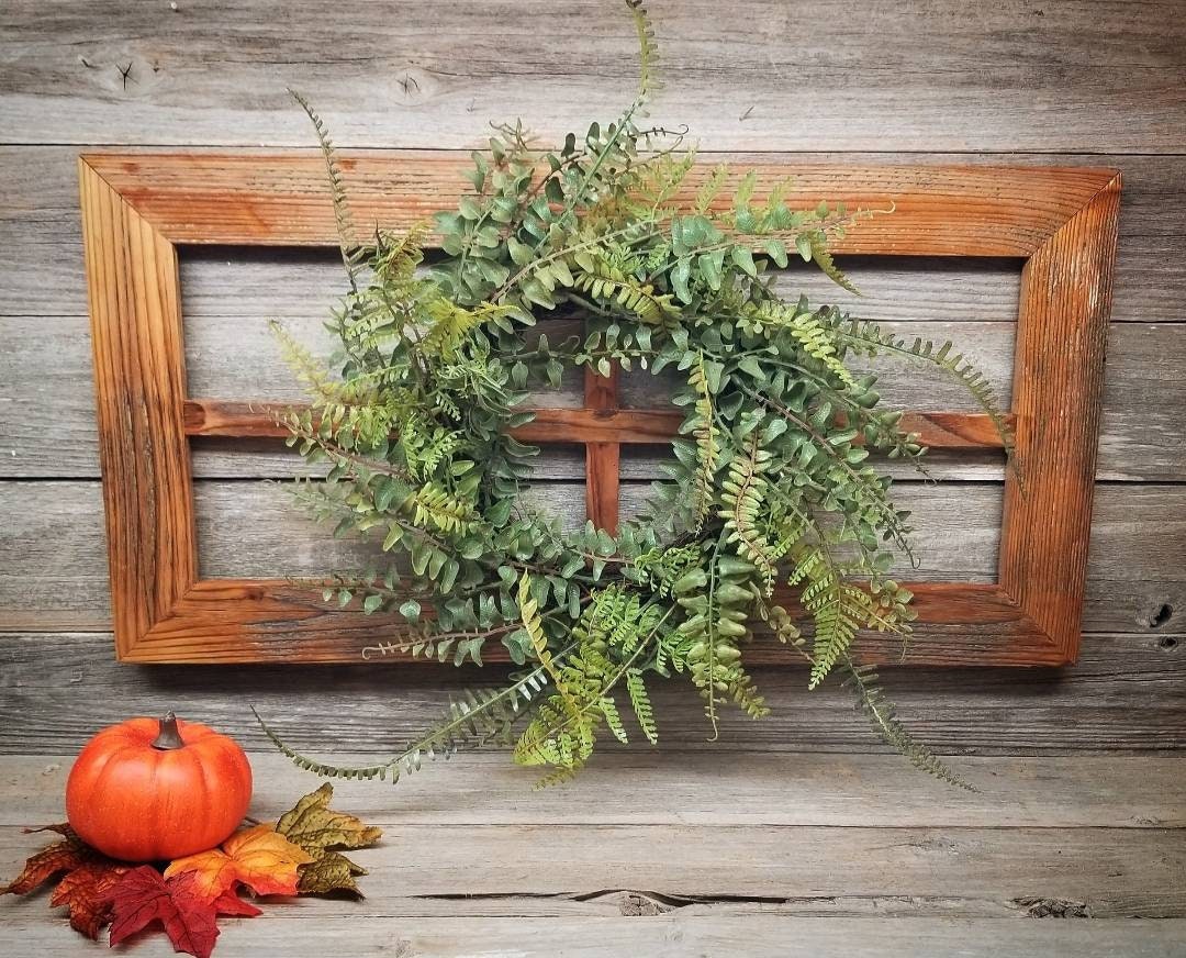Antique Window Frame with Wreath Farmhouse Wreath Rustic | Etsy