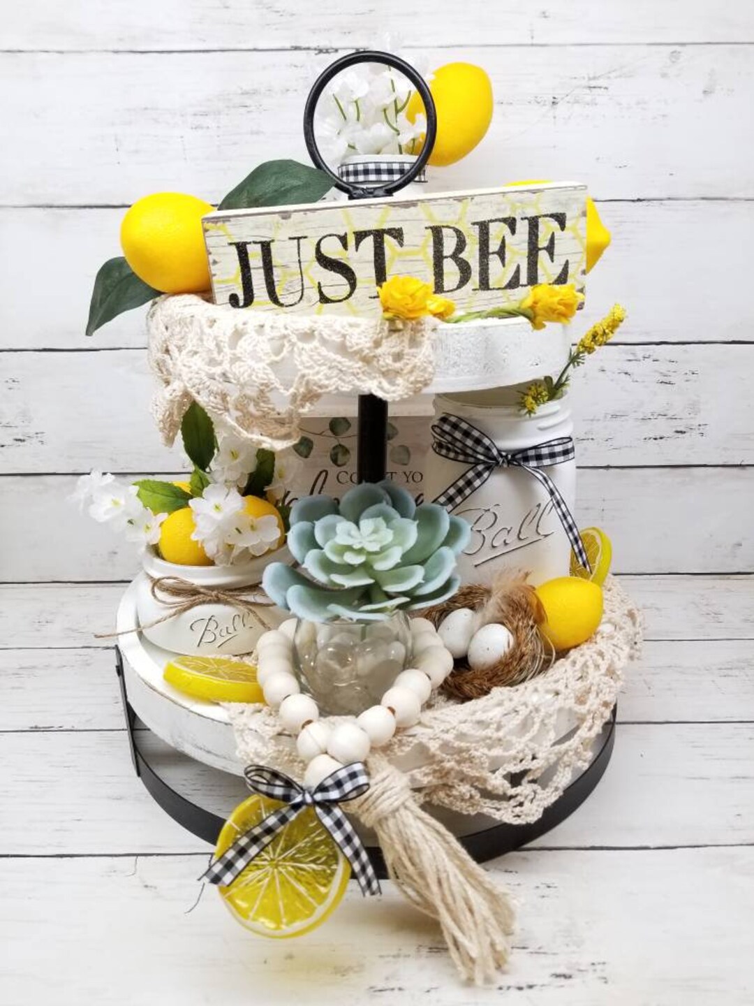 Lemon Tiered Tray Decor, Lemon Decor, Lemon Centerpiece, Mini Lemon ...