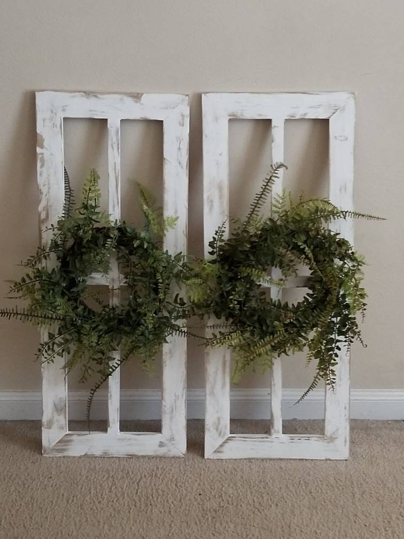 Rustic Reclaimed Wood Window Frames With Wreath - Farmhouse Wall Decor ...