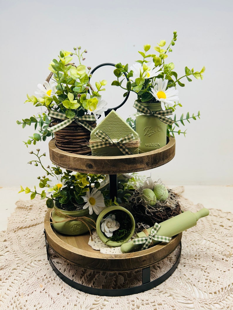 Cottagecore Tiered Tray Decor | Farmhouse Two Tier Tray | Cottage ...