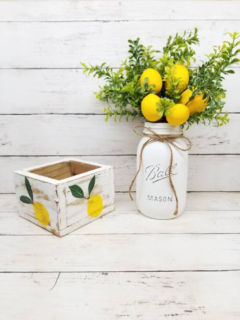Lemon Mason Jar Centerpiece: Farmhouse Kitchen Decor - Etsy