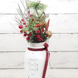 Rustic Christmas Mason Jar Centerpiece: Buffalo Check Farmhouse Decor ...