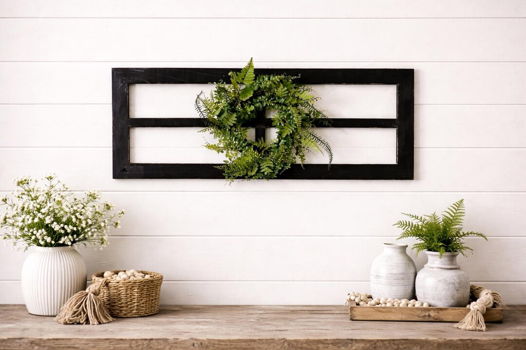 Farmhouse Window Frame Wall Decor With Greenery | White Shiplap ...