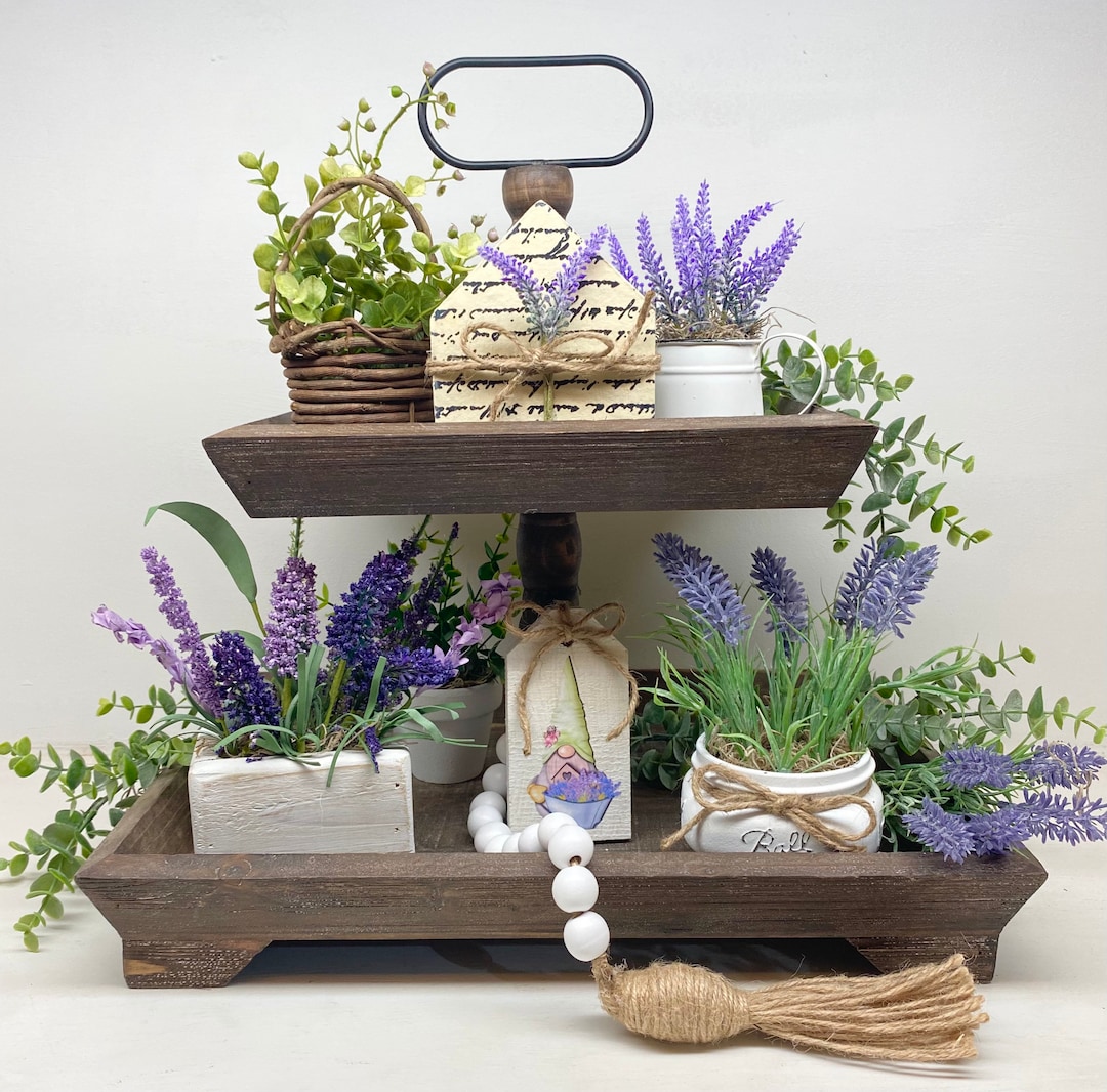 Lavender Tiered Tray Decor, Spring Lavender Decor, Farmhouse Spring ...