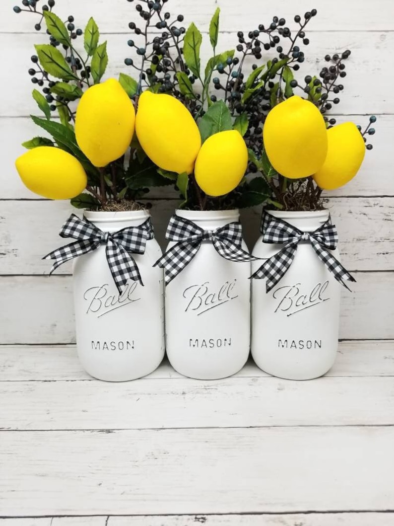 Lemon Centerpiece Lemon Mason Jar Decor Lemon Decor Lemon - Etsy