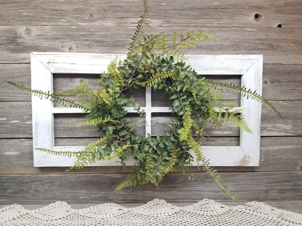 Antique Window Frame with Wreath Farmhouse Wreath Rustic | Etsy