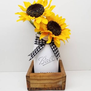 Sunflower Mason Jar, Farmhouse Decor, Sunflower Table Decor, Sunflower ...