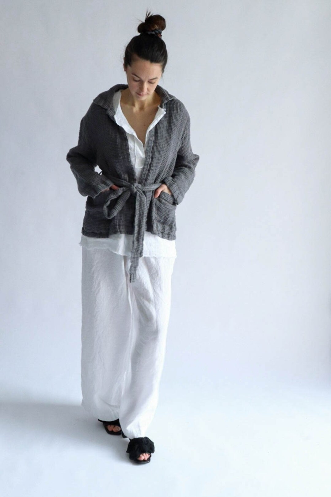 Waffle Linen Kimono Jacket, Soft Japanese Inspired Wrap Shirt - Etsy