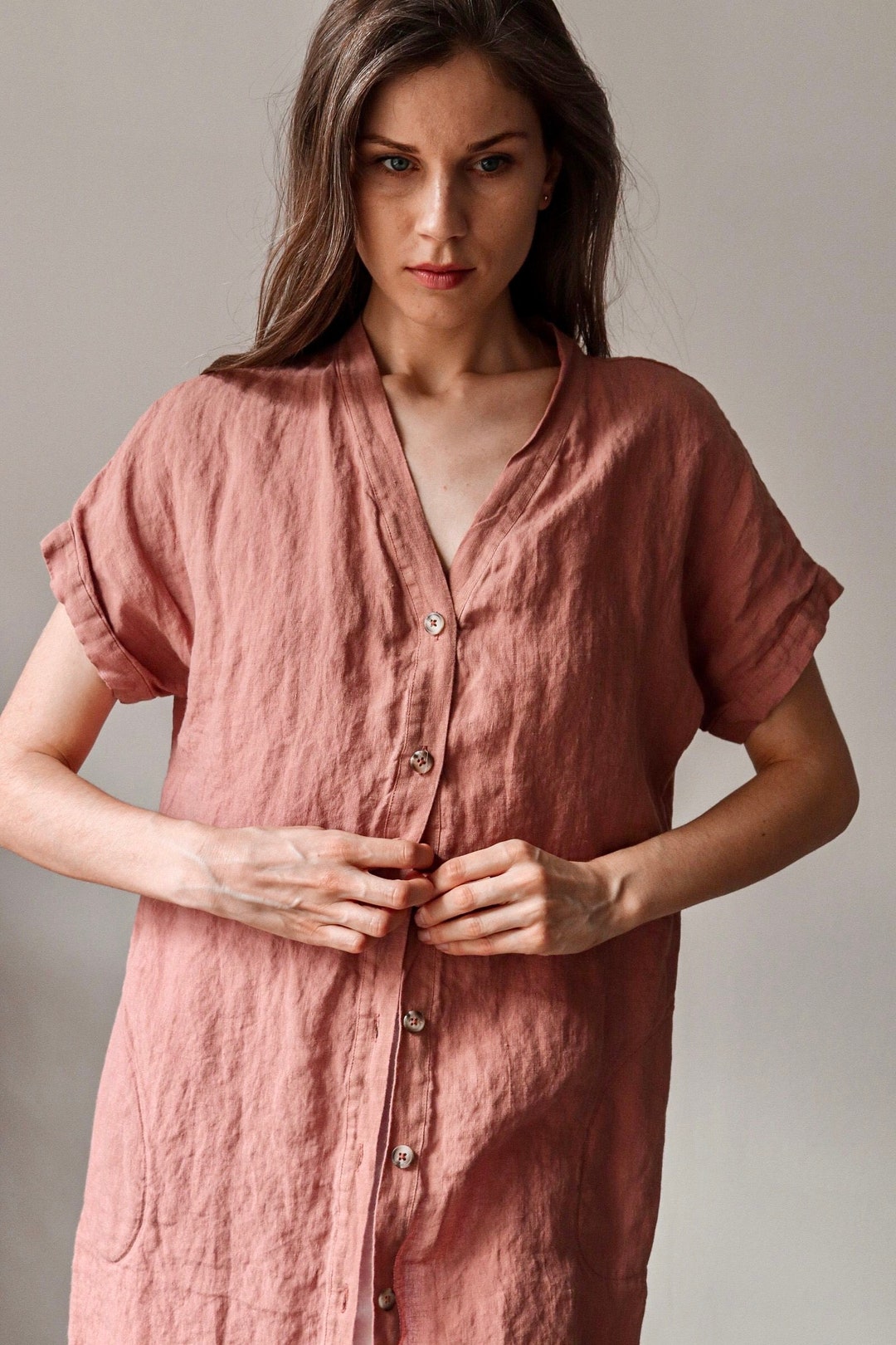 Linen Shirt Dress LYNETT. Linen Knee Length Dress - Etsy