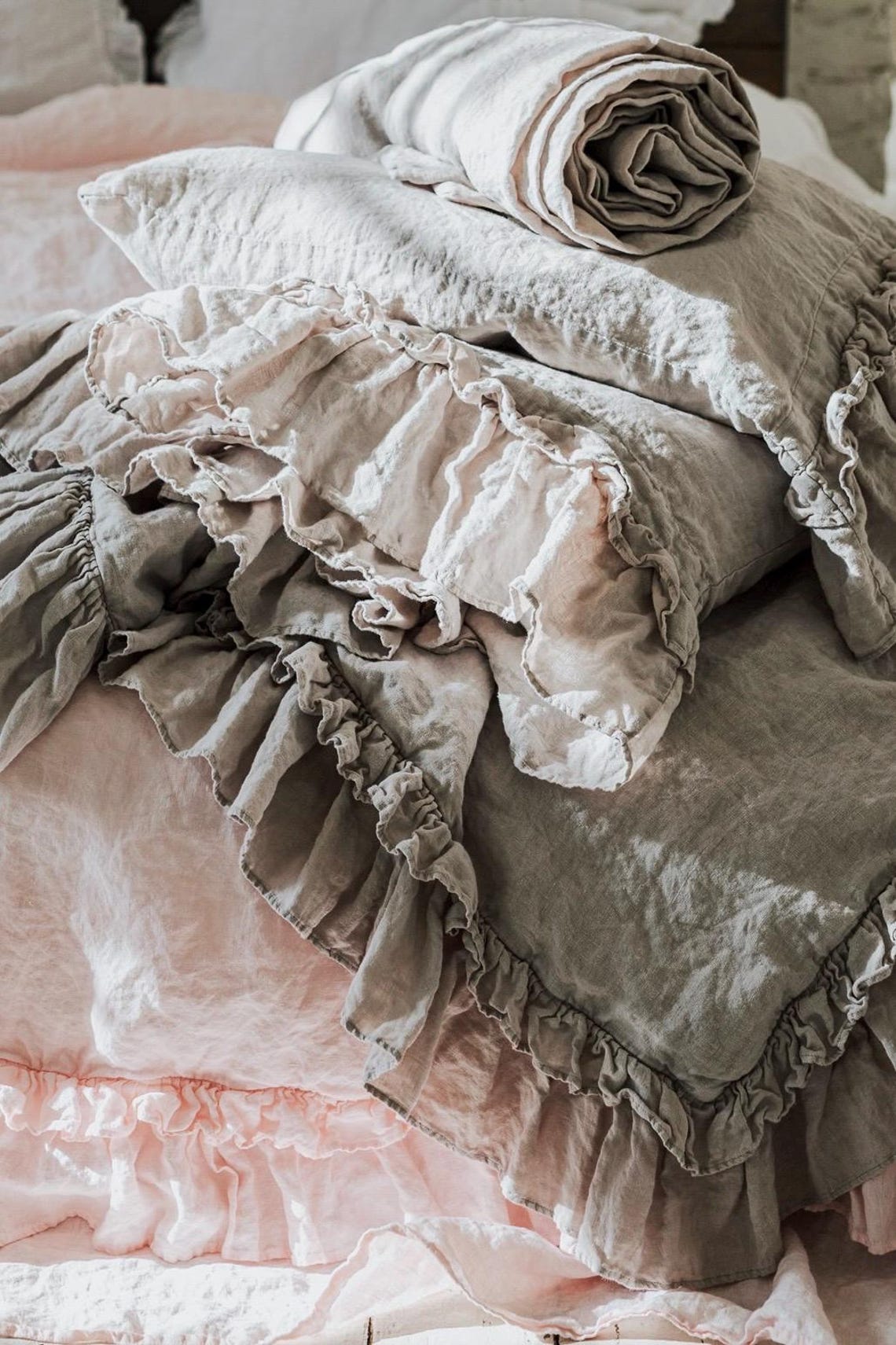 Ruffled Pillowcases | Set of TWO | Ruffled Pillow Shams | Shabby Chic ...