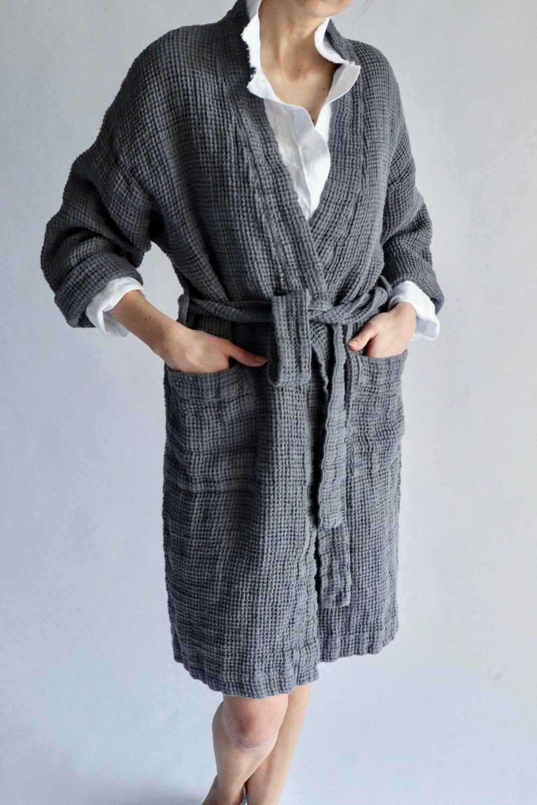 LINEN Waffle Robe WRAP, Linen Wrap Dress , Japanese Inspired Kimono ...