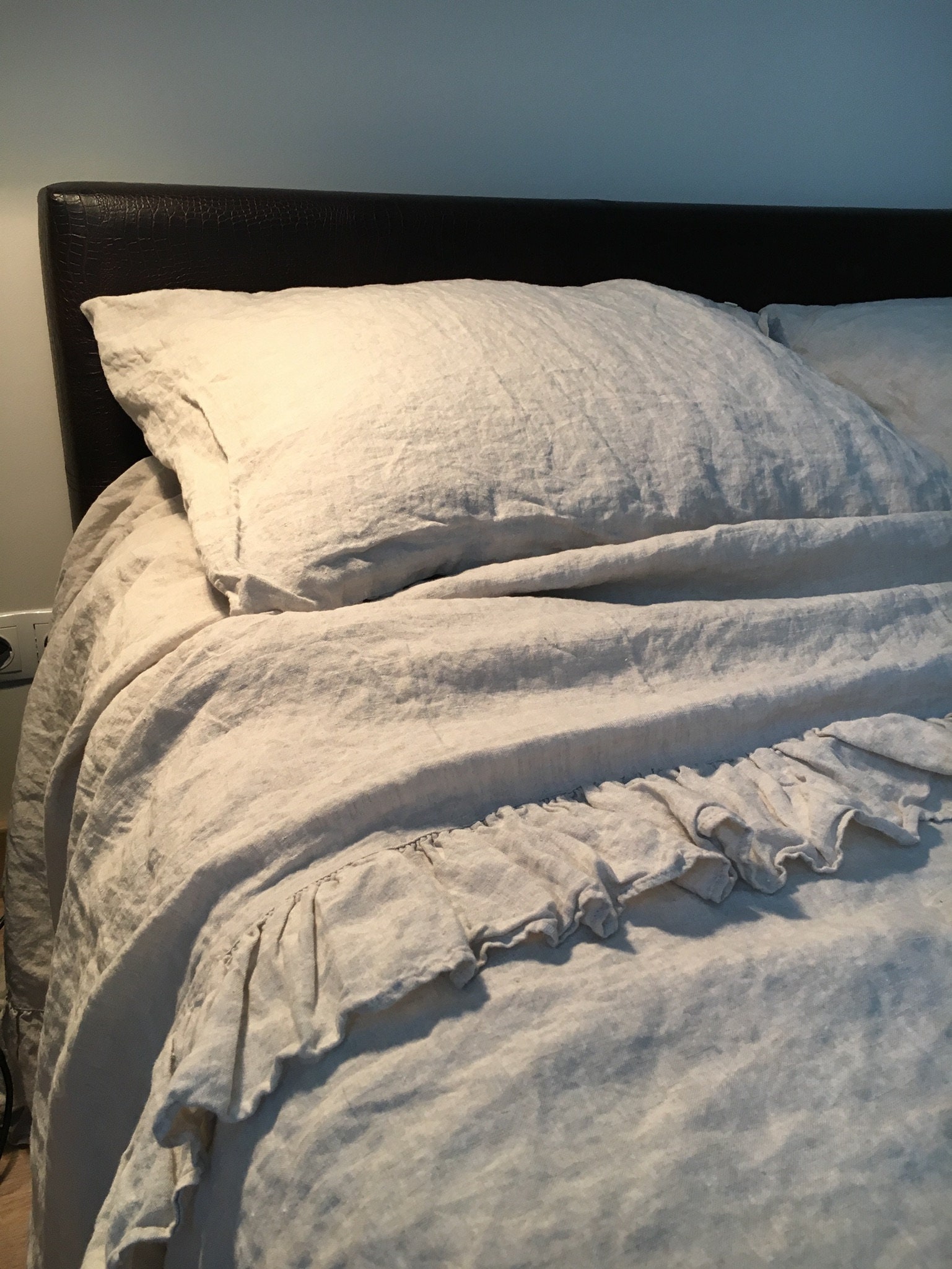 Ruffled Linen Flat Sheet | European Stonewashed Bedding - Etsy