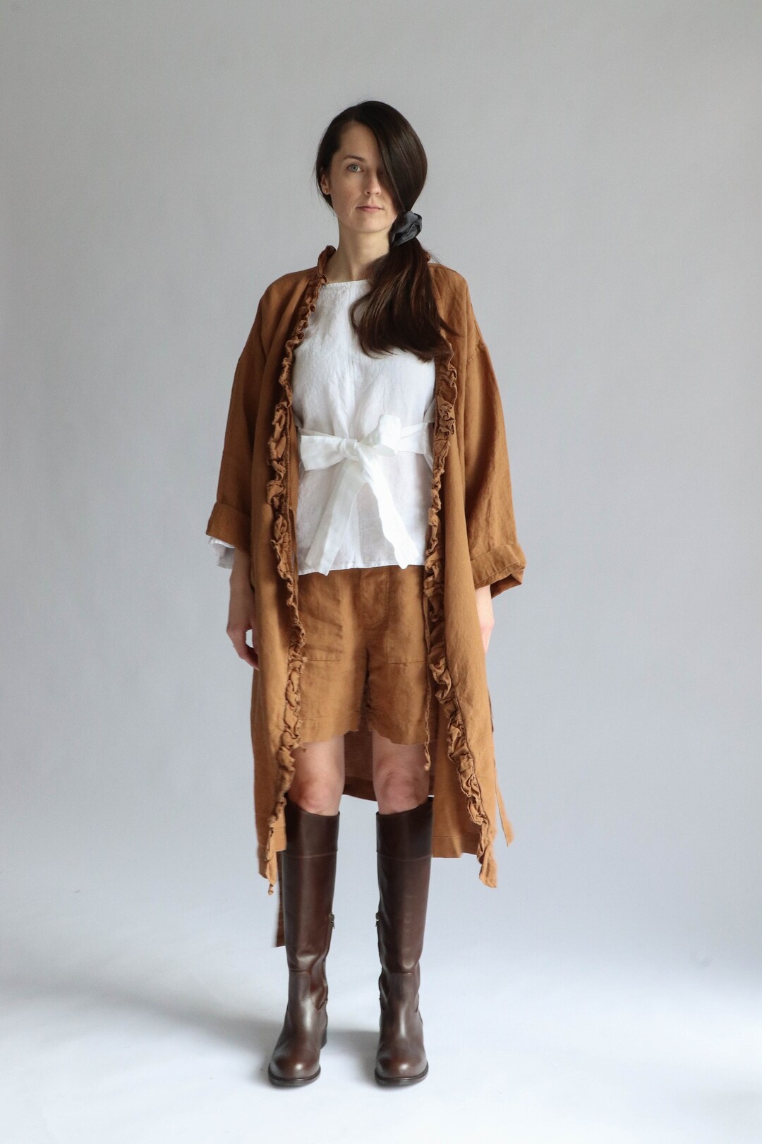 Linen Ruffle Wrap Dress, Midi Kimono Robe - Etsy