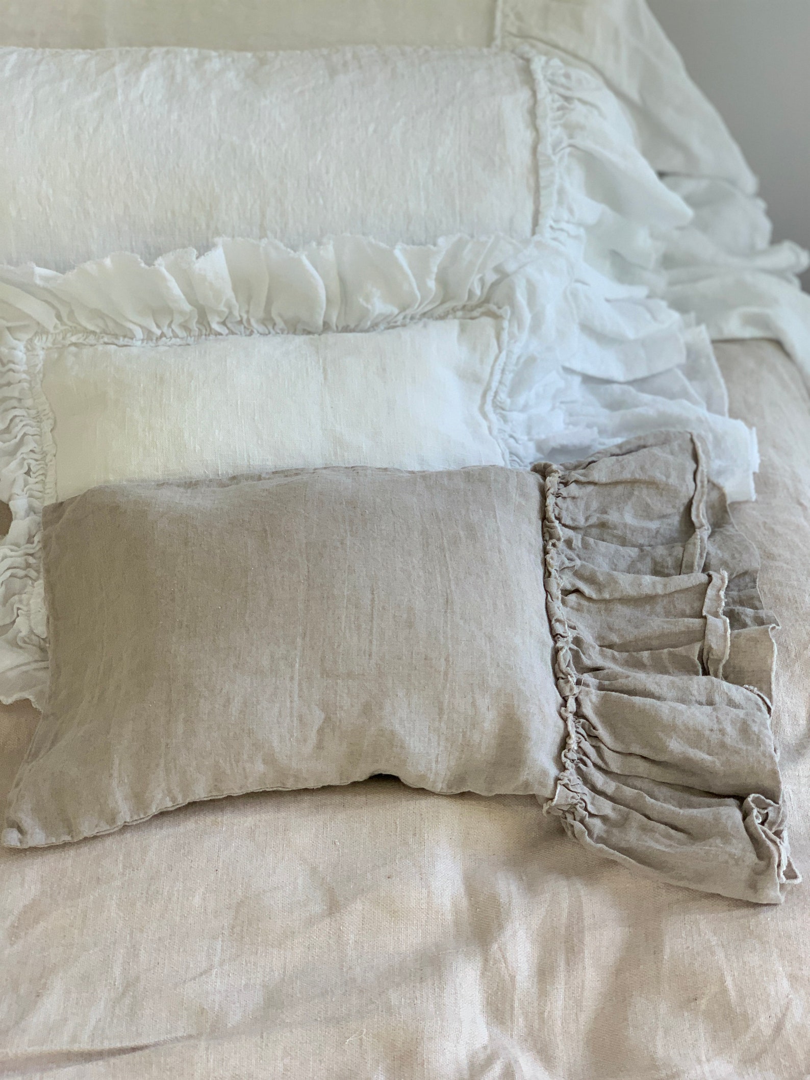 Ruffled Pillowcase | Ruffled Pillow Shams | Linen Bedding | Shabby Chic ...