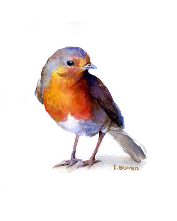 Watercolor Print / Watercolor Robin/ European Robin / 8 x 10 / | Etsy