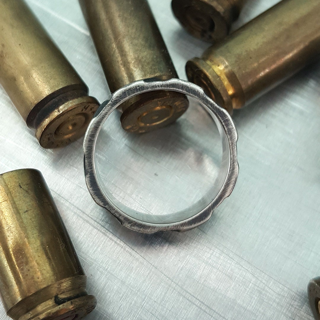 Bullet Ring - Traditional Gun Barrel Rifling Oxidized Silver Band ...