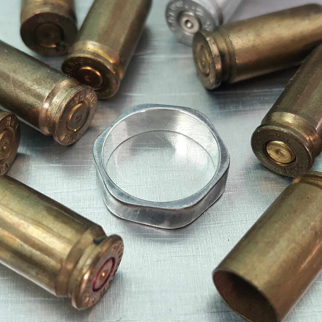 Gun & Bullet Rings Polygonal Rifling Oxidized Silver Bands - Etsy UK