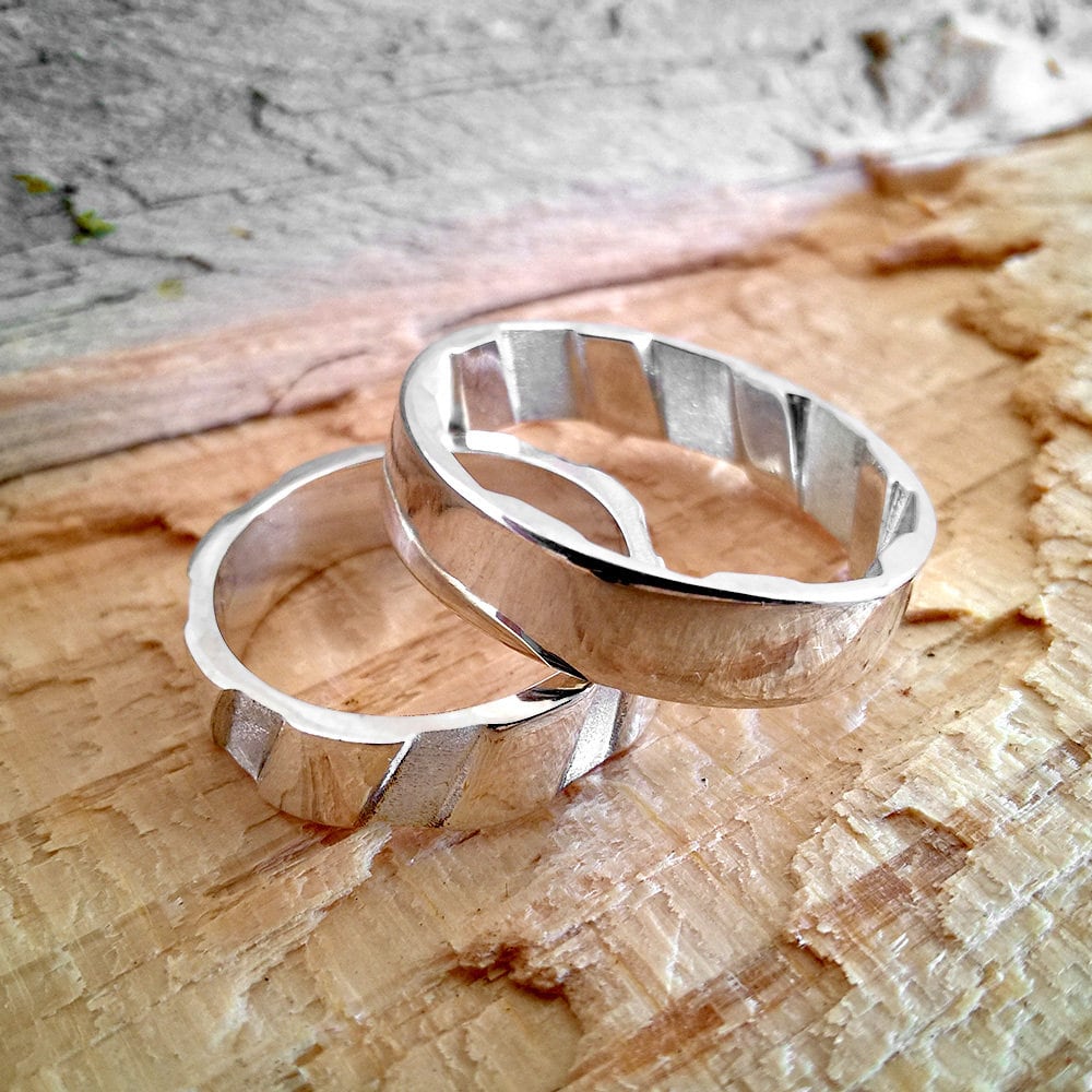 Gun & Bullet Wedding Rings Set Traditional Rifling Silver - Etsy
