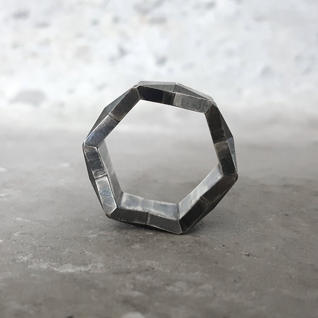 Cyber Ring Cyberpunk Heavy Faceted Silver Band Large - Etsy
