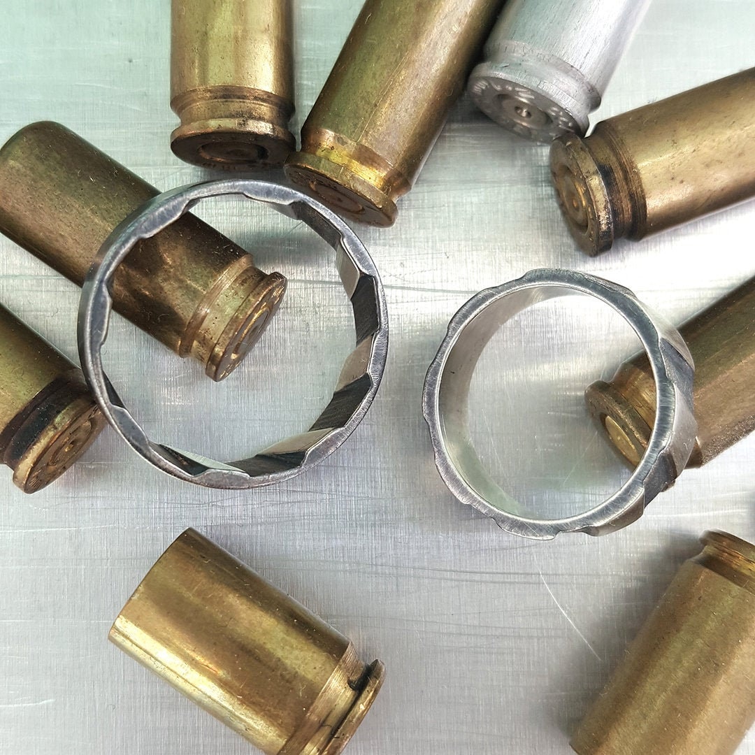 Gun & Bullet Rings - Traditional Rifling Oxidized Silver Bands, Unique ...