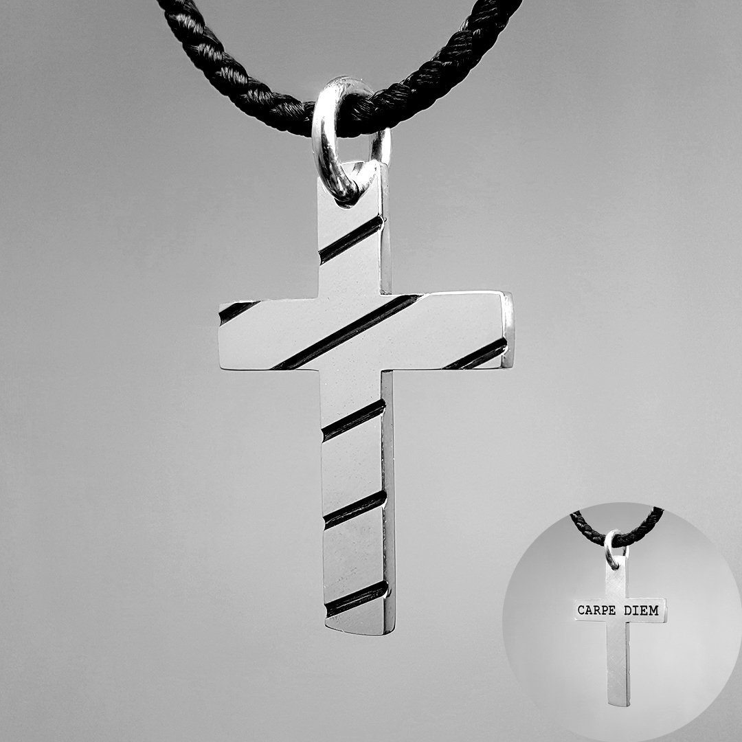 CARPE DIEM Silver Cross, Groove Rifled Gun Barrel Pendant, Unique ...