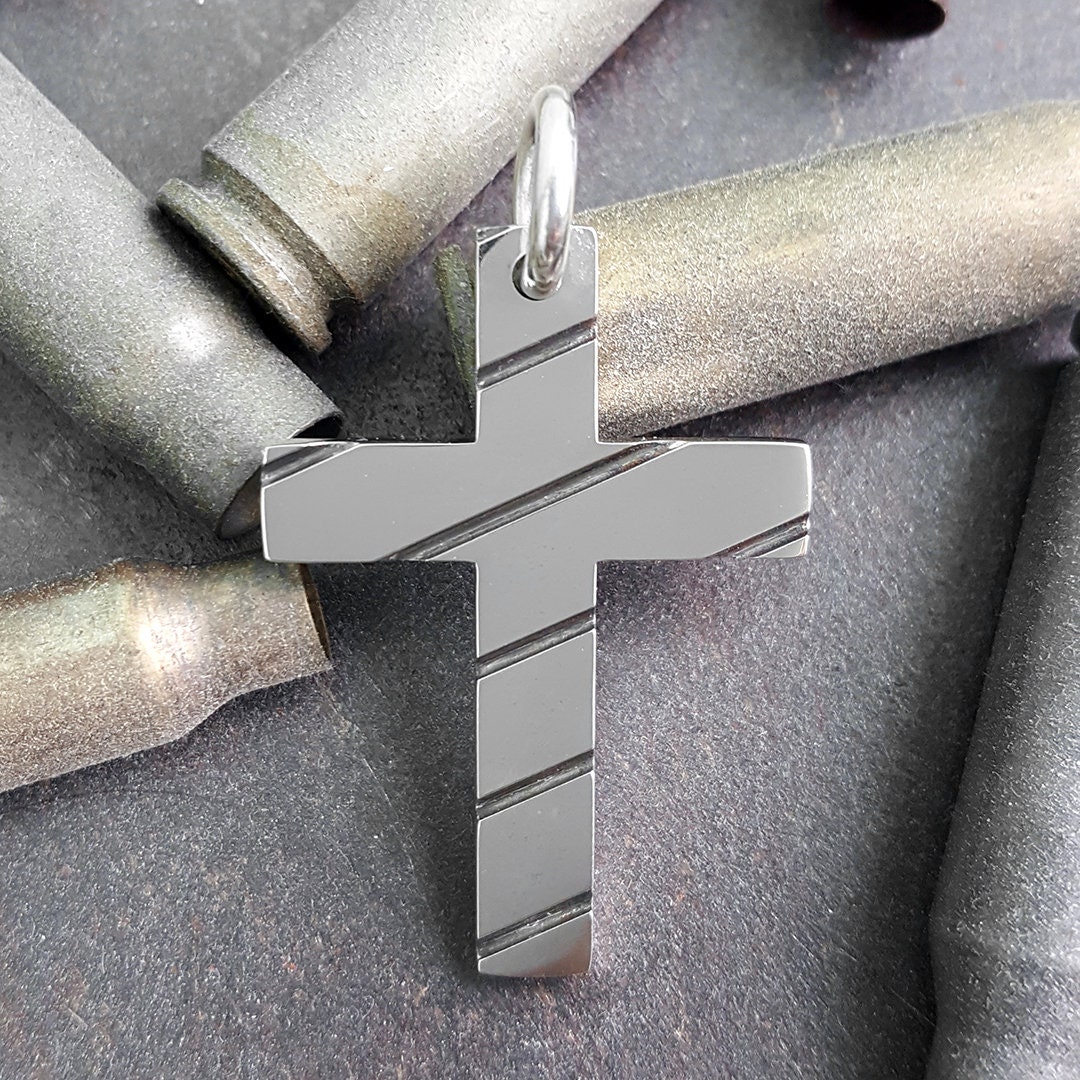 CARPE DIEM Silver Cross, Groove Rifled Gun Barrel Pendant, Unique ...