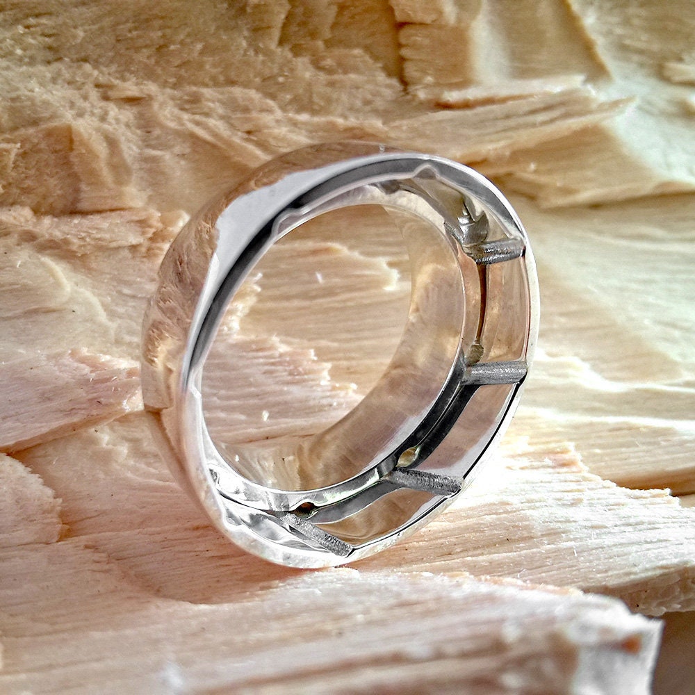 Gun & Bullet wedding rings set Groove Rifling silver bands | Etsy