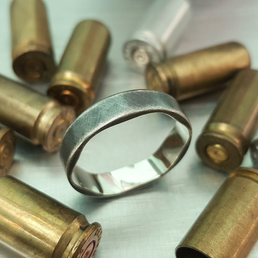 Gun & Bullet Rings Polygonal Rifling Oxidized Silver Bands - Etsy UK