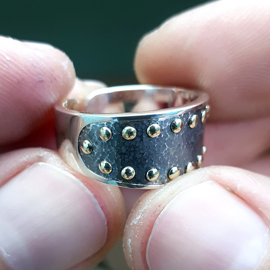 Cowboy Ring Silver With Golden Rivets Western Ring Cowgirl - Etsy