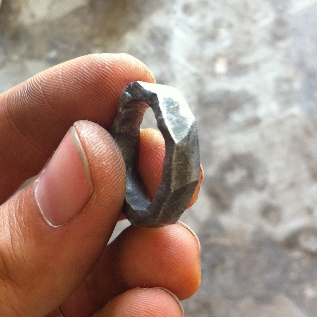 Raw Hammered Silver Ring, Blacksmith's Ring, Faceted Mans Ring, Thick ...