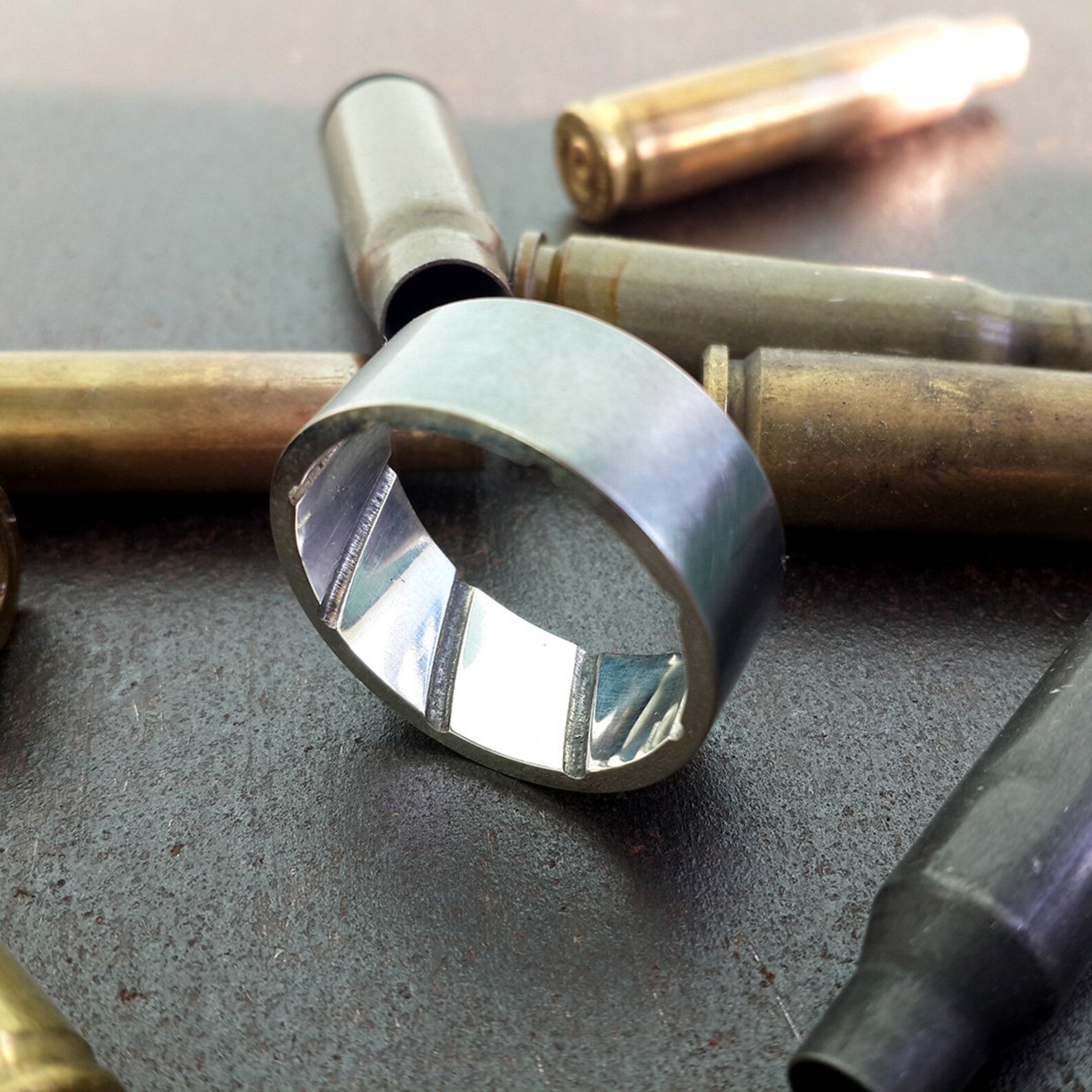 Gun Barrel Ring 9mm Groove Rifling, Military Silver Ring, Unique Mans ...