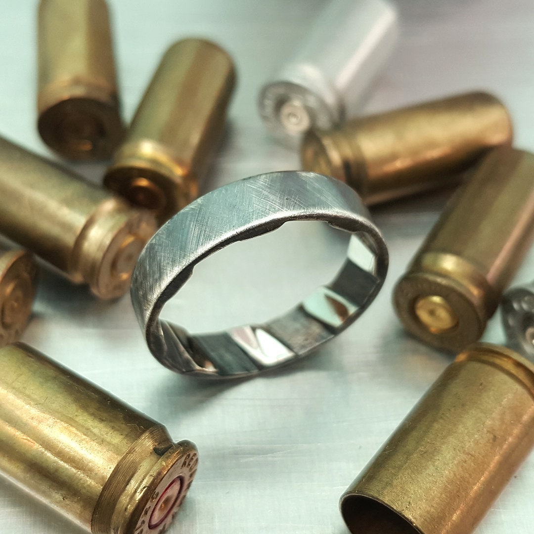 Gun & Bullet Rings Traditional Rifling Oxidized Silver | Etsy UK